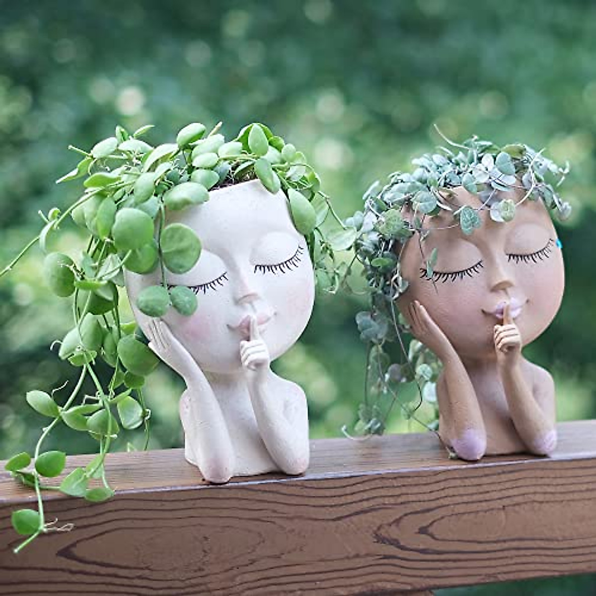 SnugMaker Face Planter Pots Head Planter, Succulent Planters, Face Flower Pot Head Planter for Indoor Outdoor Plants with Drainage Hole Closed Eyes(Light)