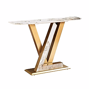 FRITHJILL 47.2" Modern Console Table with Metal Frame, Adjustable Foot Pads, and Sintered Stone Top for Entryway, Hallway, Living Room, and Office, Gold