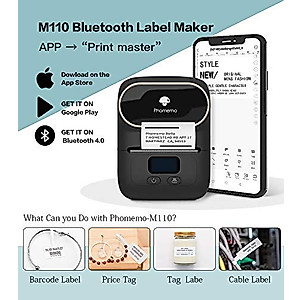 Phomemo M110 Bluetooth Label Maker with 3 Rolls 1.18" x 0.79" (30x20mm)，Bluetooth Thermal Label Maker Printer for Clothing, Jewelry, Retail, Mailing, Barcode, Compatible with Android & iOS System