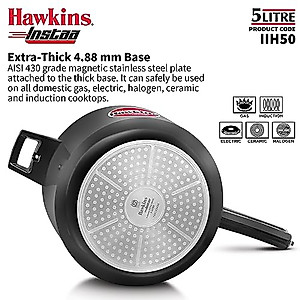Hawkins 5 Litre Instaa Pressure Cooker, Induction Inner Lid Cooker, Tall Body Hard Anodised Cooker, Best Black Cooker, Black (IIH50)