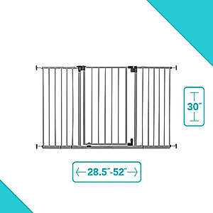 Summer Infant Secure Space Extra-Wide Safety Gate, 28.5 - 52 Inch Wide, for Doorways & Stairways, Auto-Close & Hold-Open, Grey, Slate