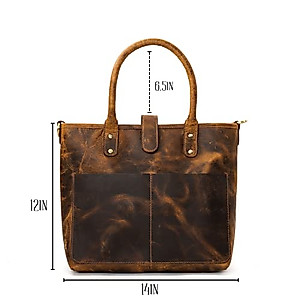 Leather Crossbody Tote Bag Shoulder Bag for Women with Adjustable Strap (Vintage Brown)