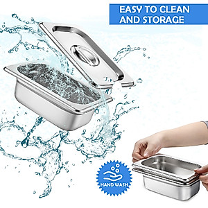 Maxcheck 12 Pcs Stainless Steel Food Containers with Lids 1/9 Size Steam Hotel Table Pans Metal Food Pan Containers for Restaurant Kitchen Freezer(2.5'' Deep)