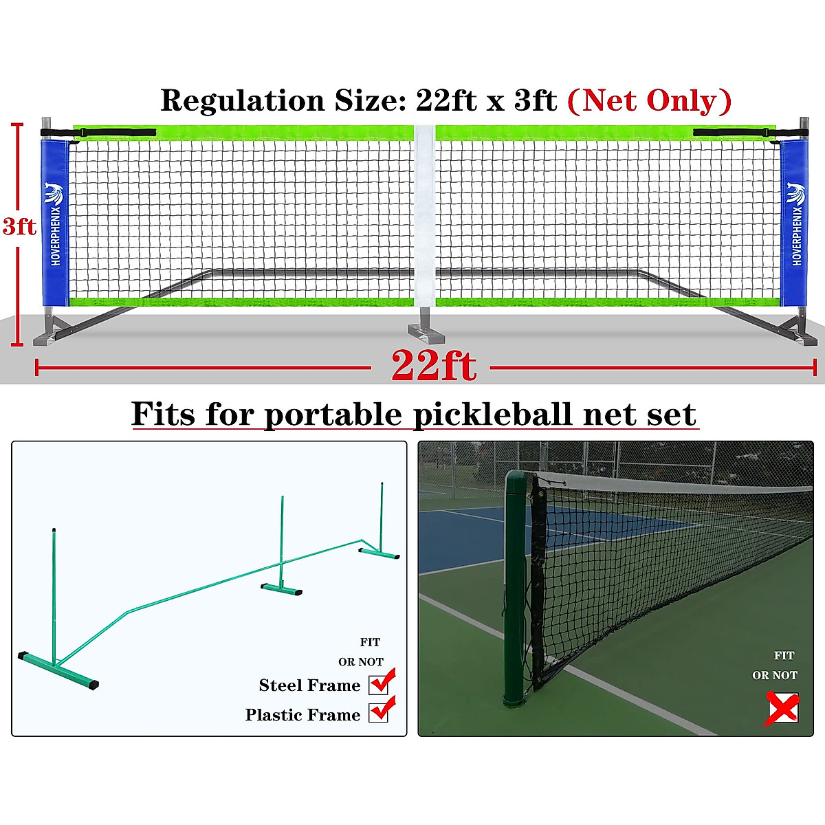Pickle Ball Replacement Net 22ft x 3ft for Indoor and Outdoor Fits for Most Free-Standing Pickle Ball Frame Come with 4 Outdoor Pickle Balls (Net Only)