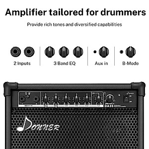 Donner DED-400 Electric Drum Set with Electric Drum AMP 35-Watt Electronic Drum Amplifier DDA-35 Keyboard Speaker with Aux in and Wireless audio connection, Drum/Keyboard/MIC 3 in 1 Amplifier with 3-