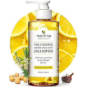 Tree to Tub Biotin Shampoo - Biotin and Collagen Shampoo, Volumizing Hair Thickening Shampoo, Sulfate Free Argan Oil Shampoo for Women & Men w/Wild Soapberries All Natural Sicilian Lemon Tea Tree Oil