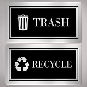 Avery Recycle and Trash Stickers, Metallic Recycle and Trash Signs for Bins, Containers, Trash Cans and Walls, Waterproof, UV Resistant, Preprinted, 2" x 3.75", 8 Total