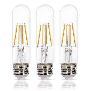 Simba Lighting LED T10 Tubular Edison Filament Light Bulbs (3 Pack) 4W Dimmable 40W Equivalent 120V for Cabinet Display, Piano Lamps, Clear Glass Decorative, Standard Medium E26 Base, Warm White 2700K