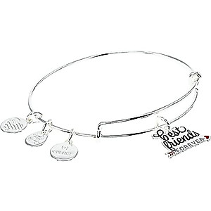Alex and Ani Occasions Expandable Bangle for Women, Best Friends Forever Charm, Shiny Silver Finish, 2 to 3.5 in, One Size