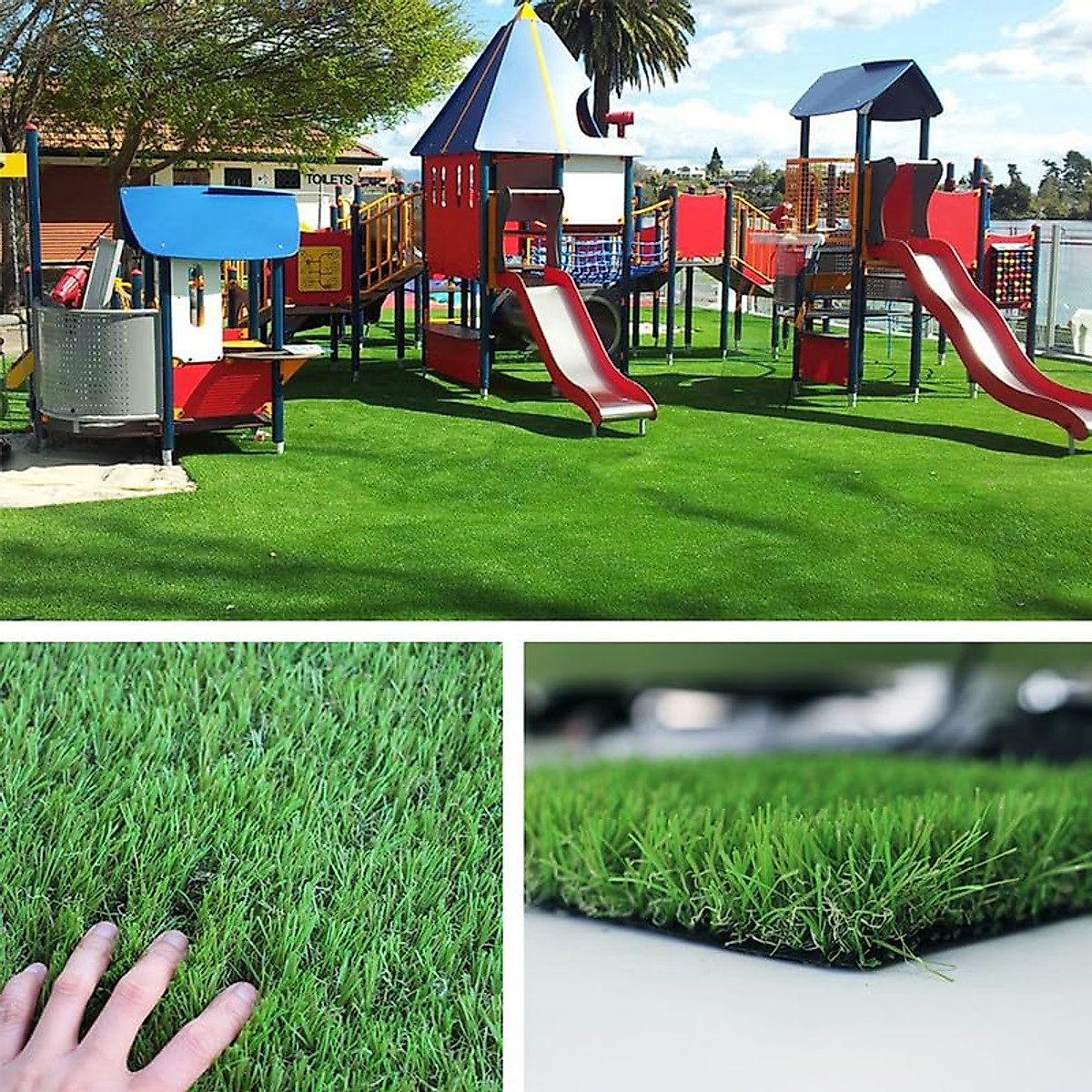 GLIWEN Artificial Grass Rug Realistic Indoor/Outdoor Fake Grass 1.38" Pile Height Synthetic Grass Rug 5FTX10FT with Drainage Holes Faux Grass Astroturf Carpet Pet Turf Mat for Potty Training Rug