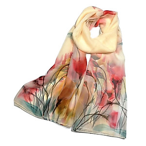 Shanlin Super Large Silk Feel Flower Floral Scarves for Women in Gift Box (Tulips-Yellow)