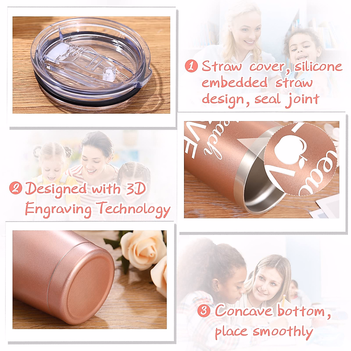 8 Pieces Thank You Teacher Travel Tumbler Bulk Teacher Appreciation Travel Mug Thank You for Being Awesome Cups with Lid and Straw 20 oz Stainless Steel Tumbler Mug for Teachers Women Friends Gifts