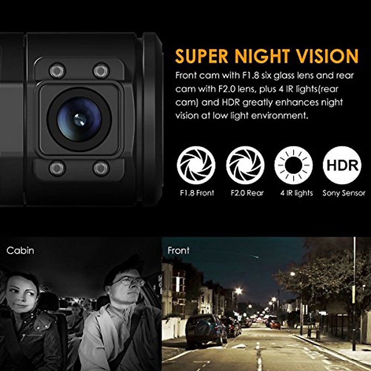 Vantrue N2 Pro Uber Dual 1080P Dash Cam, 2.5K 1440P Front Dash Cam, Front and Inside Dash Camera w/Infrared Night Vision, 24hr Motion Detection Parking Mode, Accident Record, Support 256GB max(2023)