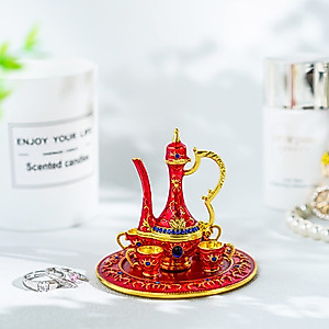 YU FENG Moroccan Teapot Set Jewelry Trinket Box Hinged Hand Painted Enamel Treasured Trinkets Collectable Jewellery Box Ring Holder For Home Decor Gift,3inch