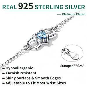 ChicSilver Infinity Heart Bracelet for Women 925 Sterling Silver Dainty Cubic Zirconia CZ Created Aquamarine Bracelet March Birthstone Jewelry Birthday Gifts