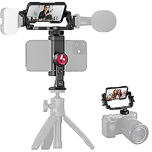 Selfie Mirror for Smartphone Phone Holder Cold Shoe Microphone/Light Mount Camera Tilt Flip Screen Vlogging Accessories Video Shooting Compatible for iPhone 14 13 12 X Pro Max Rig, for Sony Canon DSLR