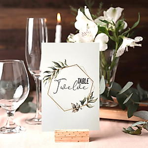 Table Numbers 1-25 with Table Head (4x6 inches) , Wedding Table Numbers , Table Numbers for Wedding Reception , Geometry Golden Frames & Watercolor Drawn Branches of Green Leaves & Succulent Design