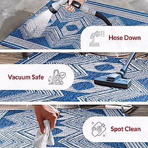 nuLOOM 4x6 Outdoor/Indoor Ranya Tribal Area Rug, Blue, Geometric Design, Stain Resistant, Highly Durable, For Patio, Balcony, Bedroom, Dining Room, Living Room, Bathroom