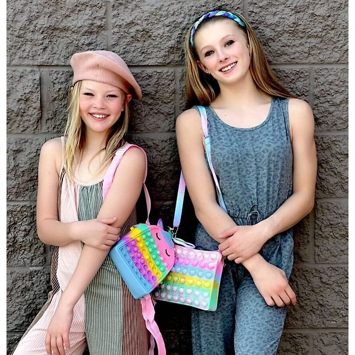 Azsure Large 9 x 7 inch Fidget Pop It Shoulder Crossbody Bag Colorful Pops Purse for Girls Women. Trendy & Fashionable Bubble Poppit Handbag Wallet. Beautiful Design with Candy Colors