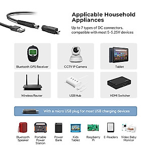 TAIFU USB TO 12V Power Cord/Adaptor Supply Cable 9 Tip Plug for Led Flexible Light Strip, Switch, Router, Surveillance, CCTV Wireless IP Camera, LED, Car baby monitor cordless phone base Power Adapter