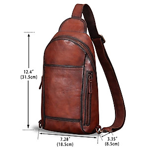 Genuine Leather Sling Bag for Men Crossbody Hiking Backpack Vintage Handmade Chest Shoulder Daypack Fanny Bags Medium