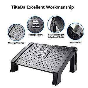 TiKeDa Foot Rest for Under Desk at Work Adjustable,Office Chair Foot Rest with Massage Surface and Roller,Pressure Relief for Comfort,6 Height Adjustable,Ergonomic Tilted Foot Stool for Home,Office