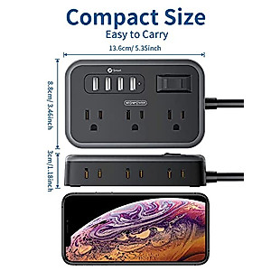 Flat Plug Extension Cord 15 Ft, NTONPOWER 6 Widely Spaced Outlet(2 Side) Power Strip with 4 USB Ports, Wall Mount Charging Station, Overload Protection for Home Office, Dorm Room and Nightstand-Black…