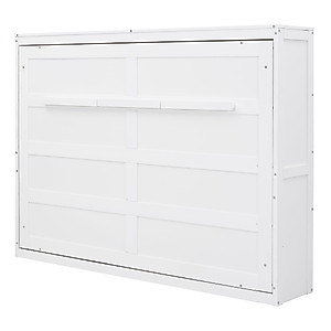 Full Size Murphy Bed Solid Wood Foldable Bed Frame Full for Kids and Teens, No Box Spring Needed (White)