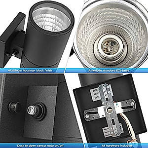 Modern Outdoor Wall Light with Dusk to Dawn Sensor, Exterior Light Fixture Wall Mount Waterproof Anti-Rust Cylinder, Up and Down 2 Lights Black Sconces for Porch Patio House Outside Entryway, 2-Pack