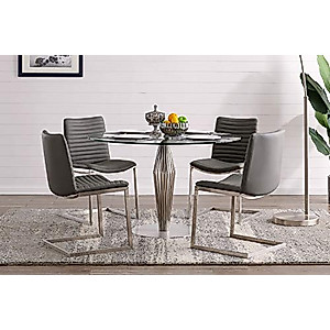Armen Living Lindsey Contemporary Dining Table in Brushed Stainless Steel Finish and Clear Glass top, silver