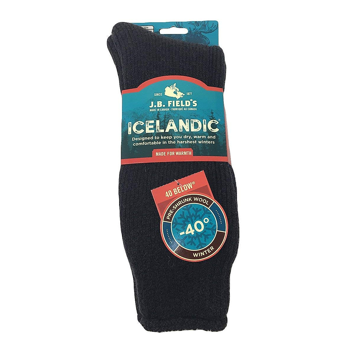 J.B. Field's 85% Wool Arctic Trail -40 Below Winter, Thermal Sock for Men, Women, for Hiking, Trekking & Outdoor 2 Pack, Made In Canada (Medium (5-9 Shoe), Green)