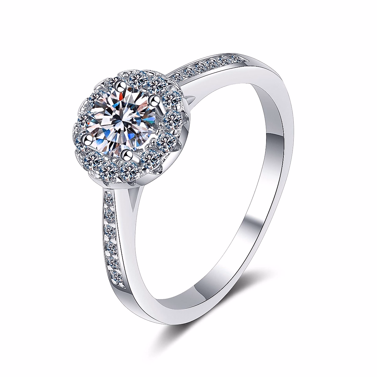 2 Carat Cushion Cut Halo Moissanite Round Cut/Shape Classic Yet Unique Halo Style Pave Set Diamond Engagement Ring Sterling Silver with 18K White Gold Plated Moissanite Ring for Women Ring Size 8