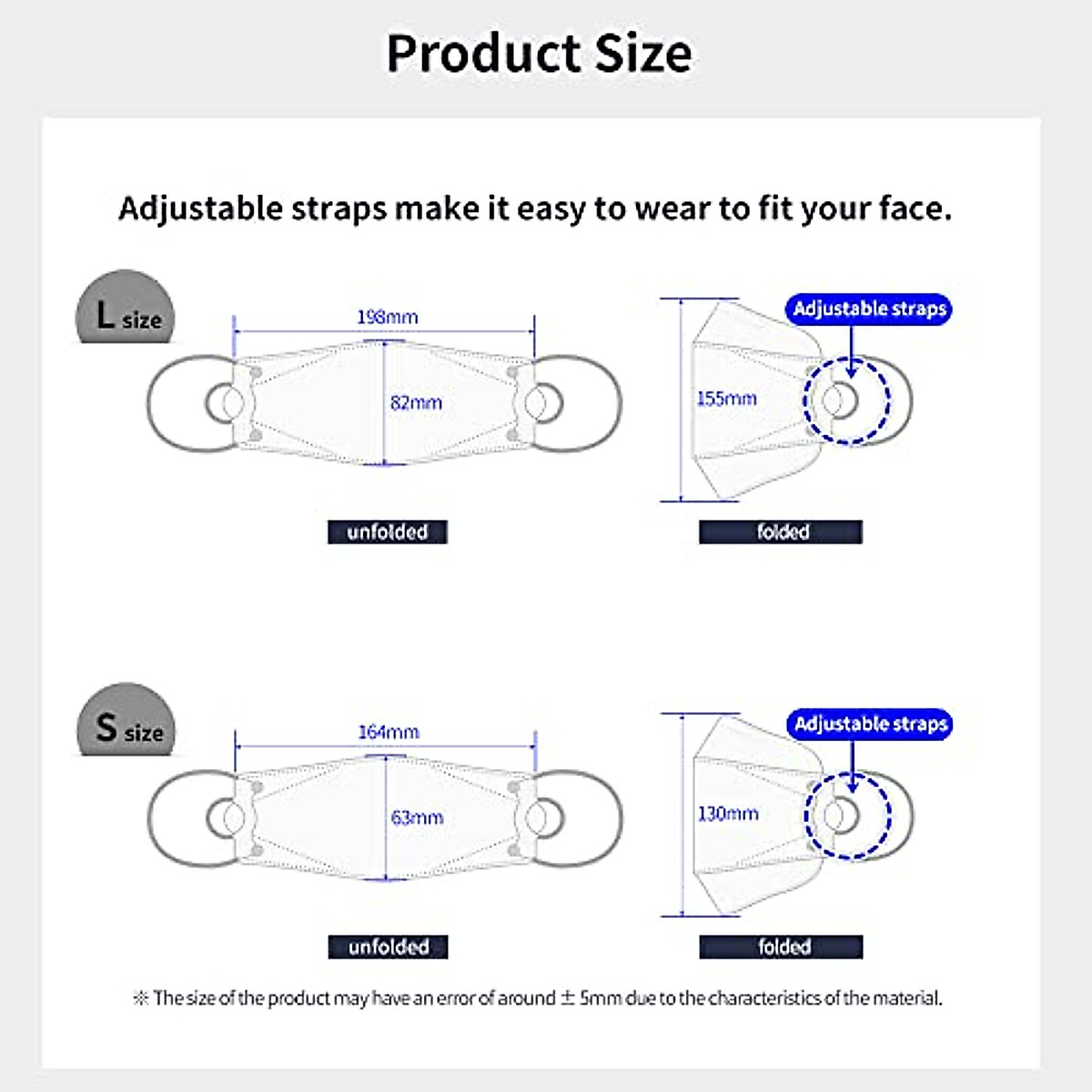 (Pack Of 10) GOODDAY ADJUSTABLE KIDS Certified KF94 Korean Face Mask Disposable Comfortable Youth Children's Face Mask - Small/White