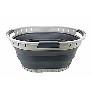 SAMMART 25L (6.6 gallon) Collapsible Plastic Laundry Basket - Foldable Pop Up Storage Container/Organizer - Portable Washing Tub - Space Saving Hamper/Basket (1, Grey)