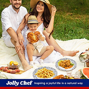 JOLLY CHEF 10 inch 140 Pack Disposable Paper Plates,Soak Proof, Cut Proof, Heavy Duty Printed Paper Plates for Everyday Use