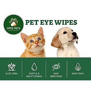 OPES Pets Cats & Dogs Eye & Face Wipes, Gently Removes Discharge, 100% Plant-Based, Biodegradable, 200 Count.