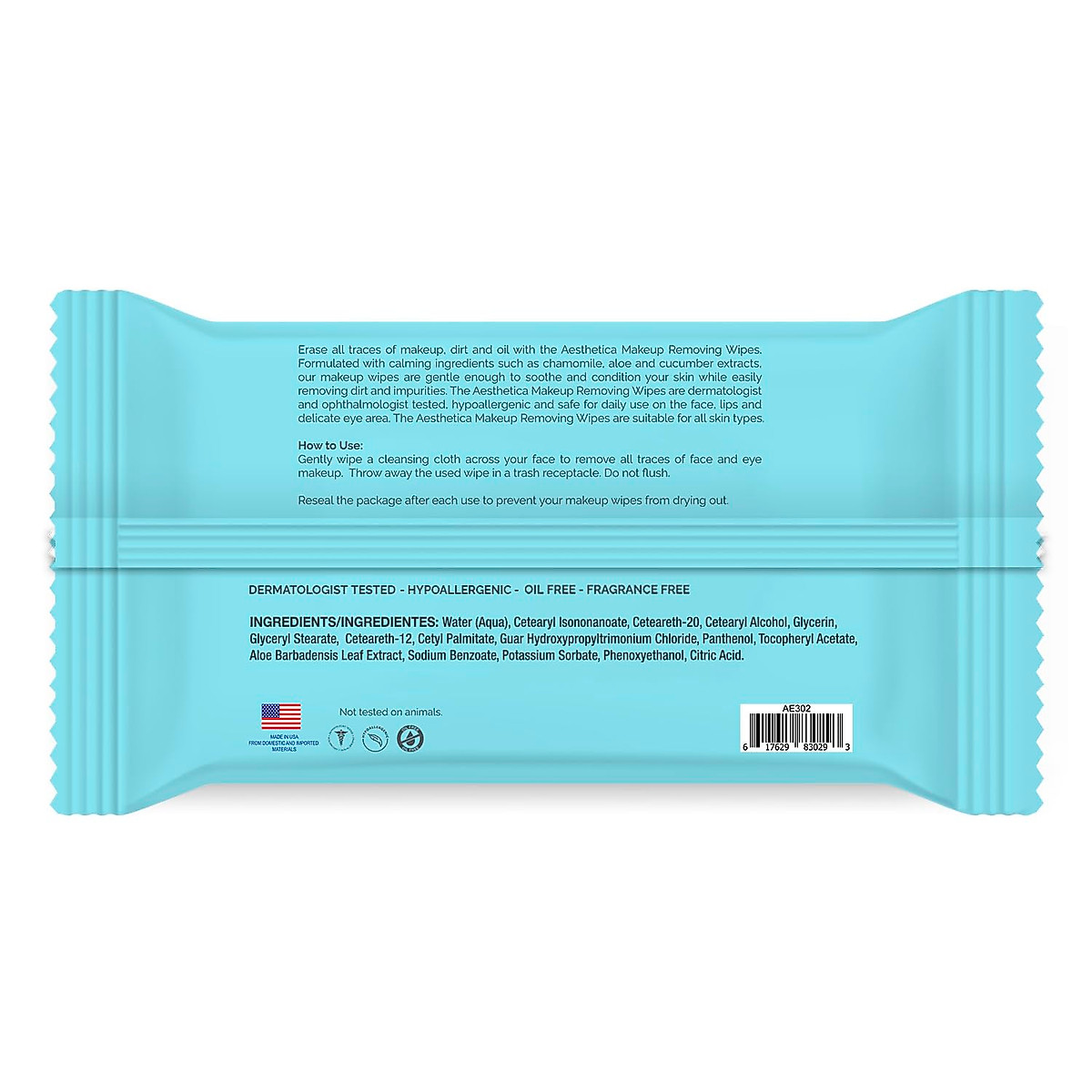 Aesthetica Makeup Removing Wipes - Face & Eye Makeup Remover Wipes - 6 Pack Bulk (180 Wipes Total) Hypoallergenic & Dermatologist Tested - Oil & Fragrance Free - Made in USA