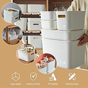 WINWOL S White Bins for Organizing - Plastic Storage Baskets for Shelves,Organizer Bin Large,For Home and Office Use,Efficient Storage Bin for All Needs (S)