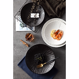 Jusalpha Japanese Style Porcelain Dinner Plates, Versatile Circular Serving Plates for Breakfast, Salad, Steak Dinner, PL018 (Set of 4) (10.3 Inches, White)