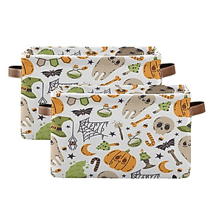 Kigai Happy Halloween Storage Basket with Handles Collapsible Storage Bins Canvas Fabric Storage Organizer for Shelves Closet Bedroom Living Room 1Pack