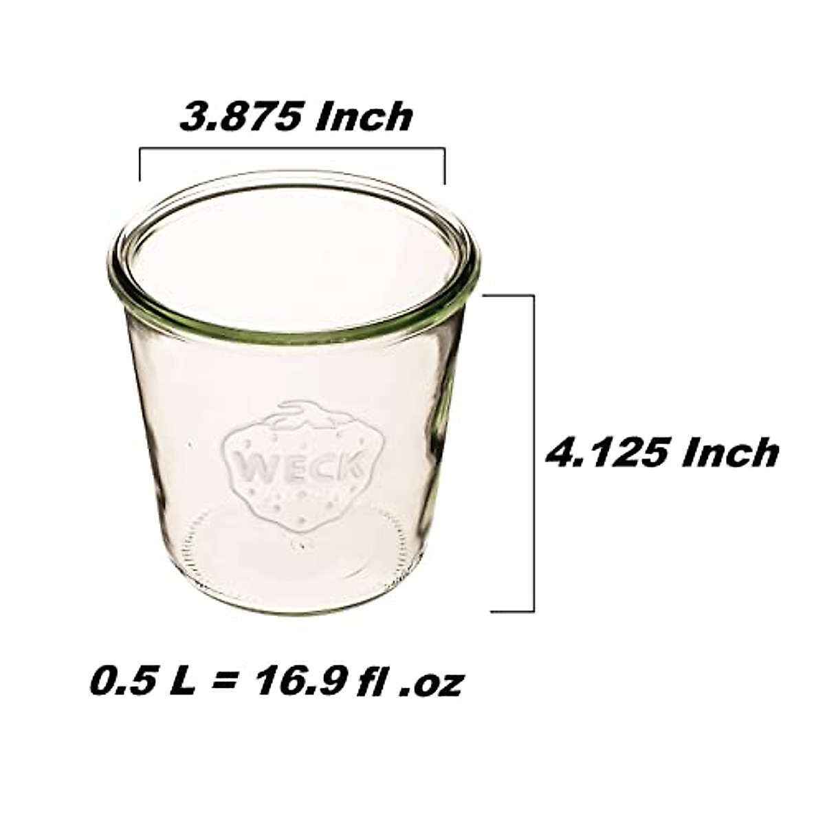 Weck Canning Jars 742-19.6 fl. oz Weck Mold Jars made of Transparent Glass - Eco-Friendly Canning Jar - Food Storage Containers with Lids Airtight - 1/2 Liter Jars Set - Pack of 4 Jars with Lids