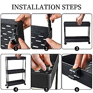 DILUOOU Slim Rolling Storage Cart, 3 Tier Bathroom Rolling Utility Cart, Slide Out Storage Organizer with Wheels for Kitchen Bathroom Laundry Narrow Places