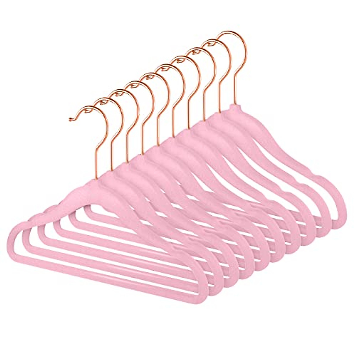 MIZGI Premium Kids Velvet Hangers (Pack of 50) with Copper/Rose Gold Hooks,Space Saving Ultra Thin,Non Slip Baby Hangers for Children's Skirt Dress Pants,Clothes Hangers(Pink)