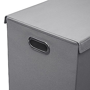 Sorbus Laundry Hamper with Lid Closure – Foldable Double Sorter Detachable Cover and Divider, Built-in Handles for Easy Transport, Grey