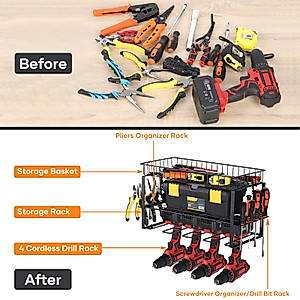 Power Tool Organizer, Power Tool Storage Rack with Basket, Heavy Duty Floating Tool Shelf, Wall Mounted Storage Rack, Garage Organizers and Storage, Perfect for Christmas Gift
