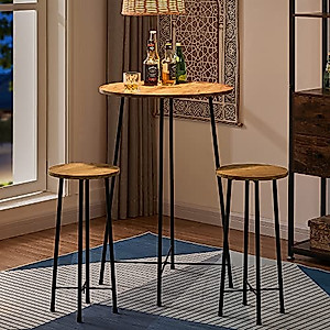 VECELO 3-Piece Table Sets, Round Bistro Pub Furniture and Chairs Set of 2, Counter Height Wood top,Small Spaces Saving for Dining Room Breakfast, Maple