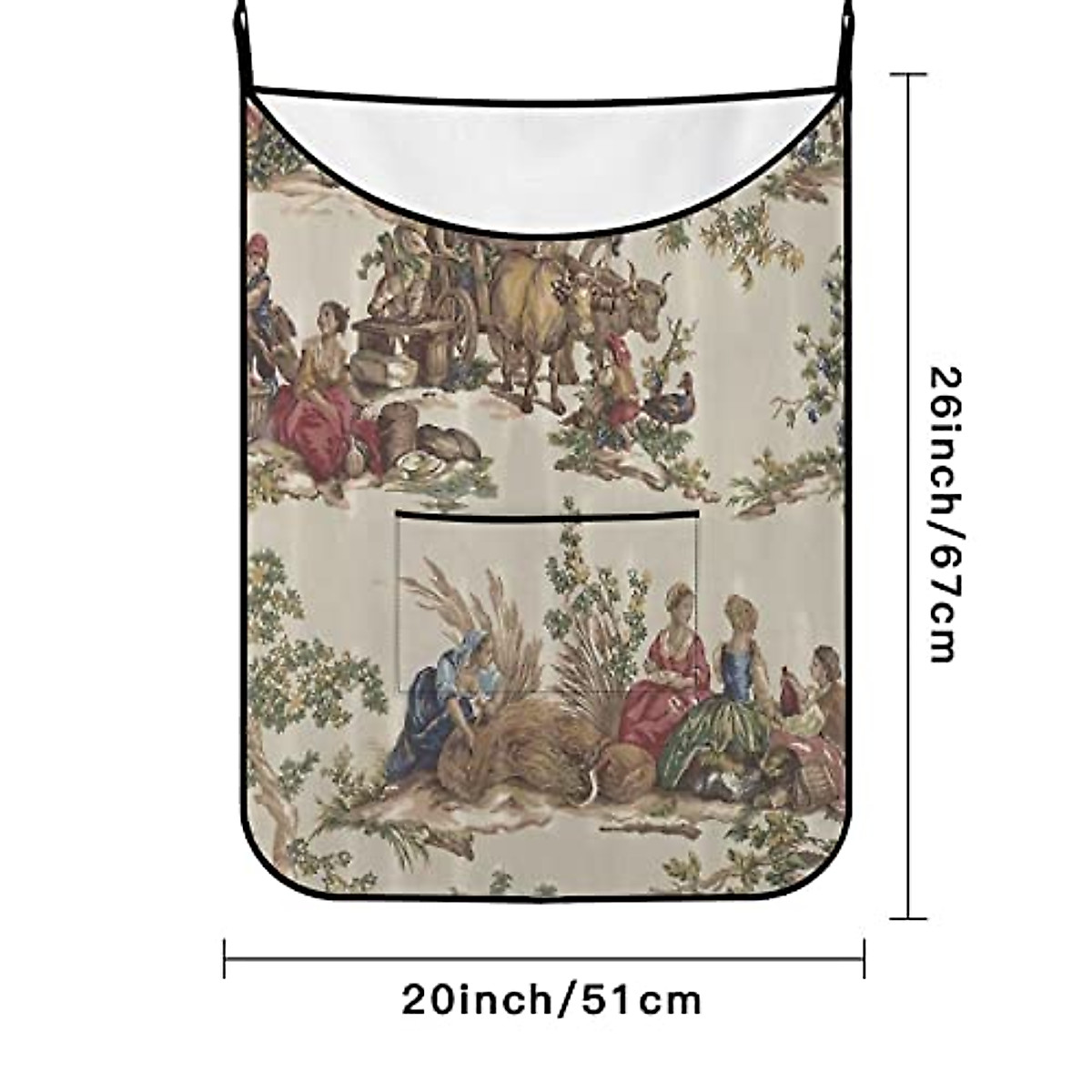 Hanging Laundry Hamper Bag French Country Door Hanging Hamper with Front Pocket Save Bathroom Space Hanging Laundry Bag Size 20X26inch Door Laundry Basket.