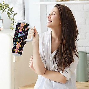 Hippie Gecko Leopard Blue Tumbler with Handle and Straw Lid, 40 oz Insulated Coffee Cup Stainless Steel Water Bottle Travel Mug Cupholder Friendly,Gifts for Women Men