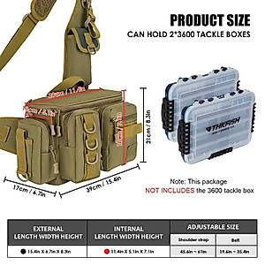 THKFISH Fishing Tackle Bag Fly Fishing Bag Sling Pack Portable Fishing fanny pack Waist Pack with D-Rings and Waist Strap Khaki