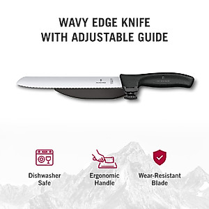 Victorinox Swiss Classic Dux Knife - Kitchen Knife with Adjustable Guide - Cooking Knife for Cutting Meat, Bread & More - Black Handle, 8.25"